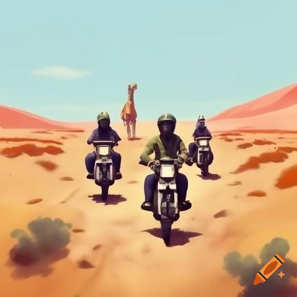 Group of motorcycle riders on old trails in Moroccan landscape with a ...