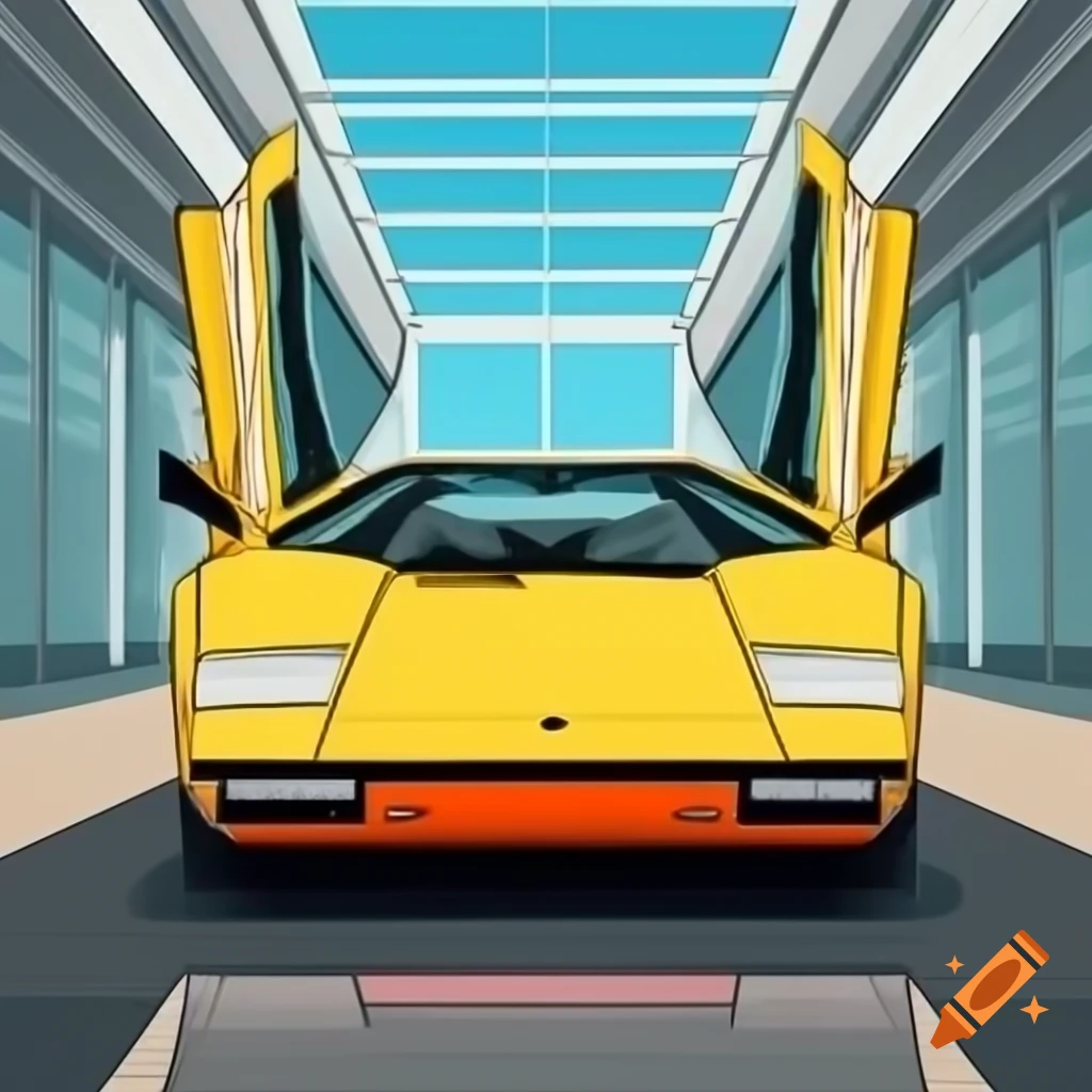 Technical drawing of lamborghini countach with open wing doors on Craiyon
