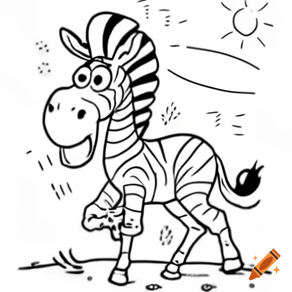 Cartoon zebra with wide eyes in surprise, design for coloring book on ...