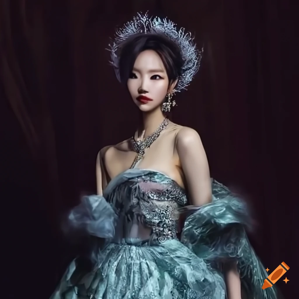 Twice mina in a met gala inspired forest enchantment on Craiyon