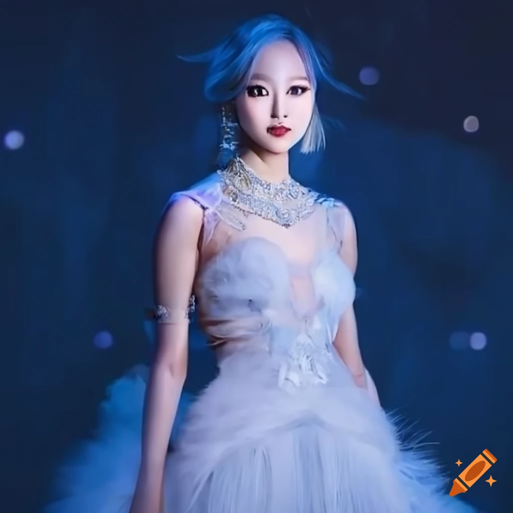 Twice tzuyu in a met gala frosted fantasy winter wonderland outfit on Craiyon