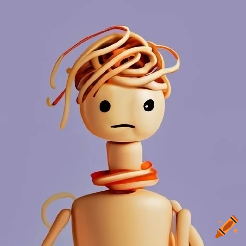 Whimsical noodle dummy man made of spaghetti with stick figure ...
