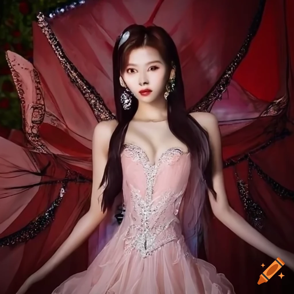 Twice sana in a midsummer night's dream inspired attire on Craiyon