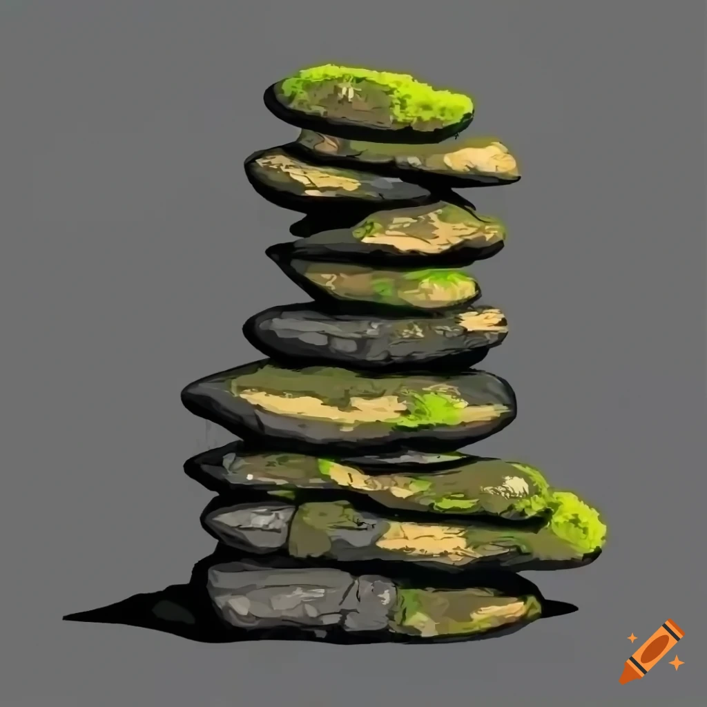 Stack of mossy grey rocks in video game style on Craiyon