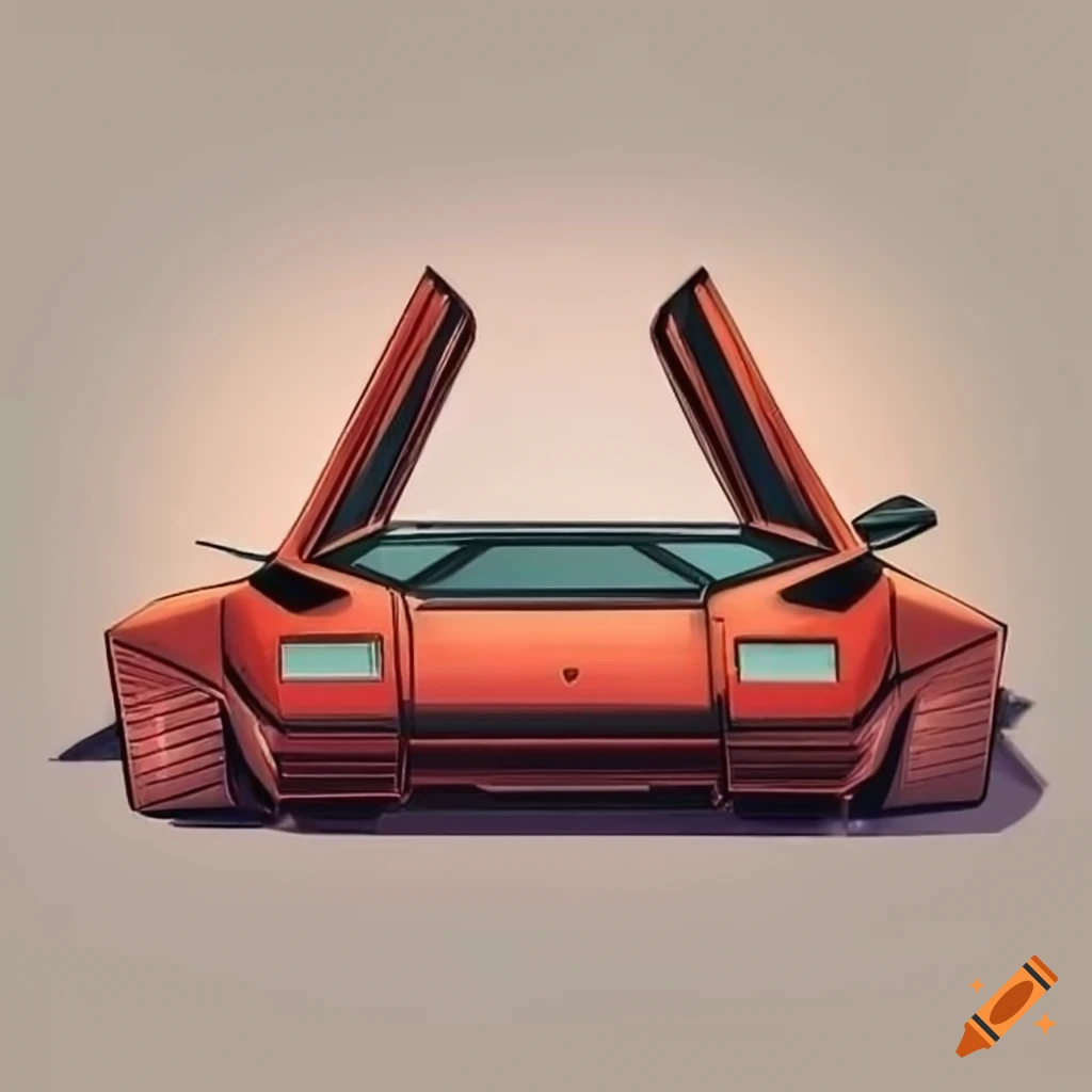 Technical drawing of a lamborghini countach with wing doors open on Craiyon