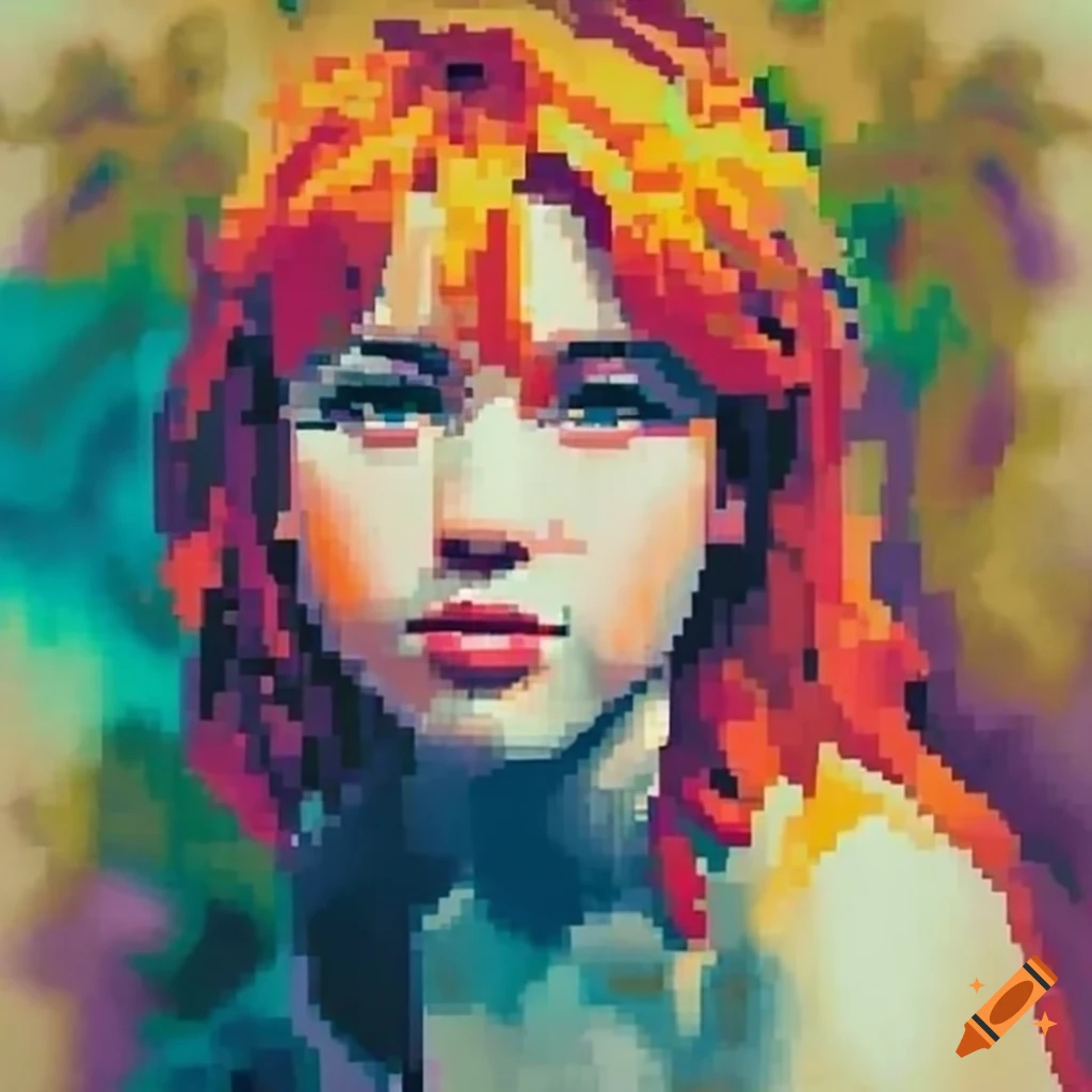 Retro impressionist pixel art portrait of a glamrock german idol ...