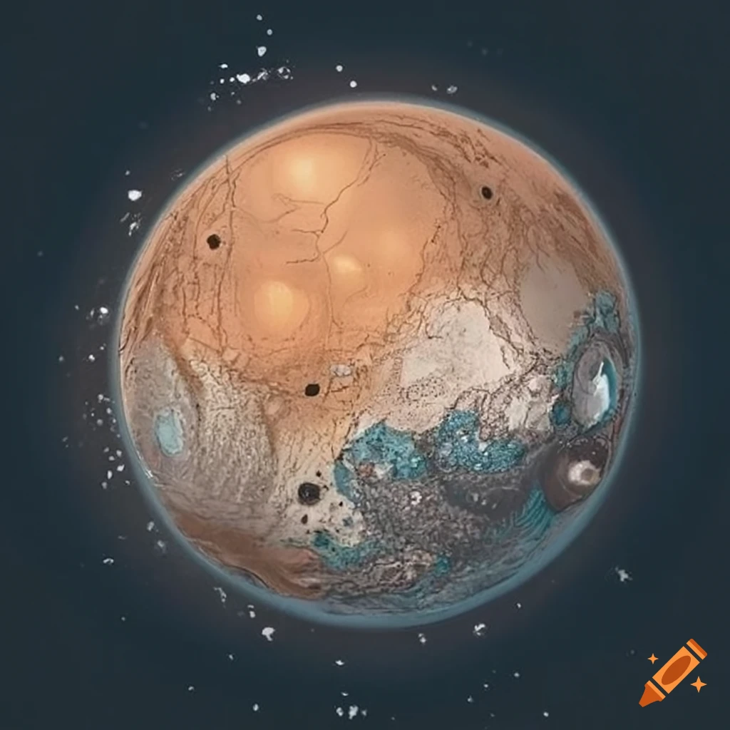 Brown, gray, and light blue planet with silver specks on Craiyon