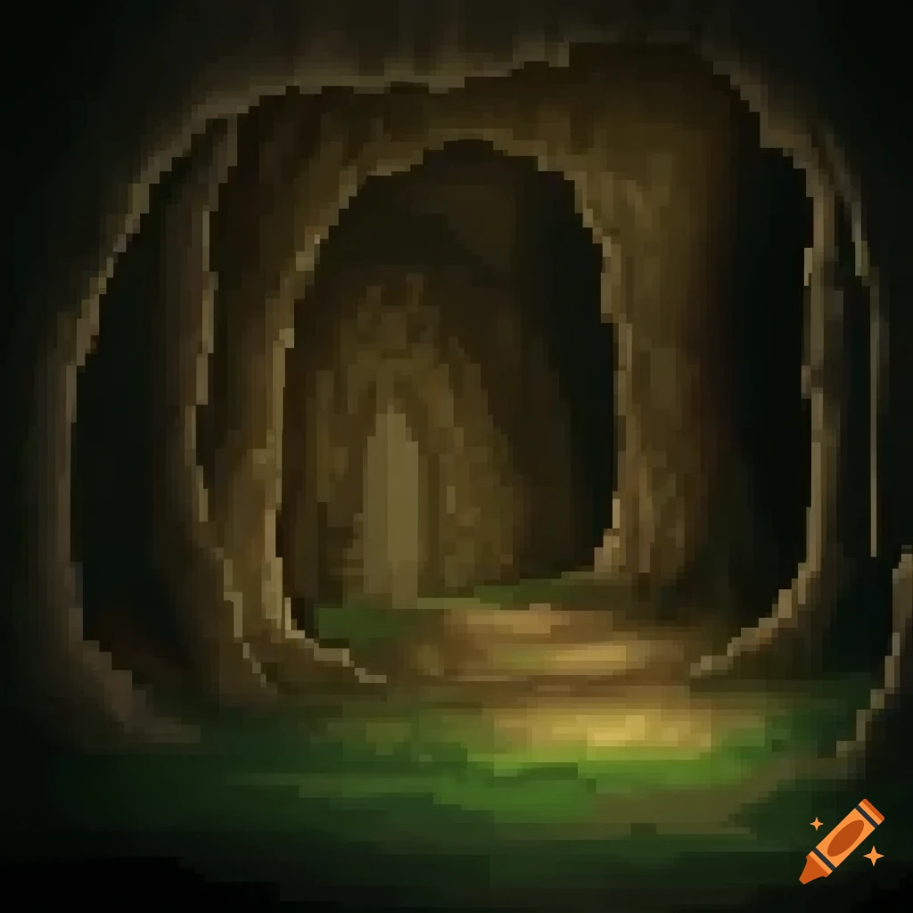 Realistic 2D pixel art side scroller of an underground cave in a forest ...