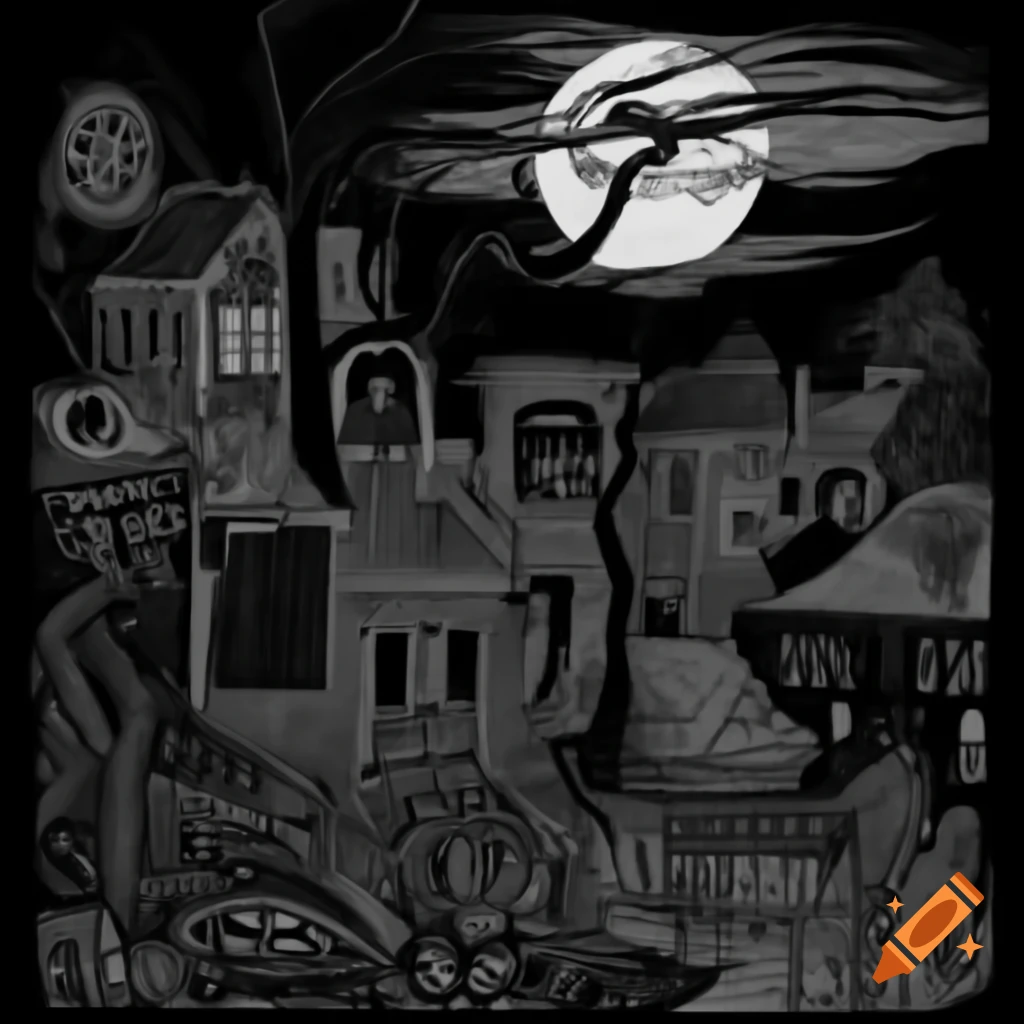 Spooky neighborhood inspired by tim burton and junji ito art styles on ...