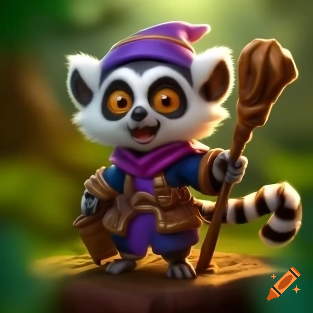 Fictional lemur wizard with staff in realistic RPG adventure setting on ...