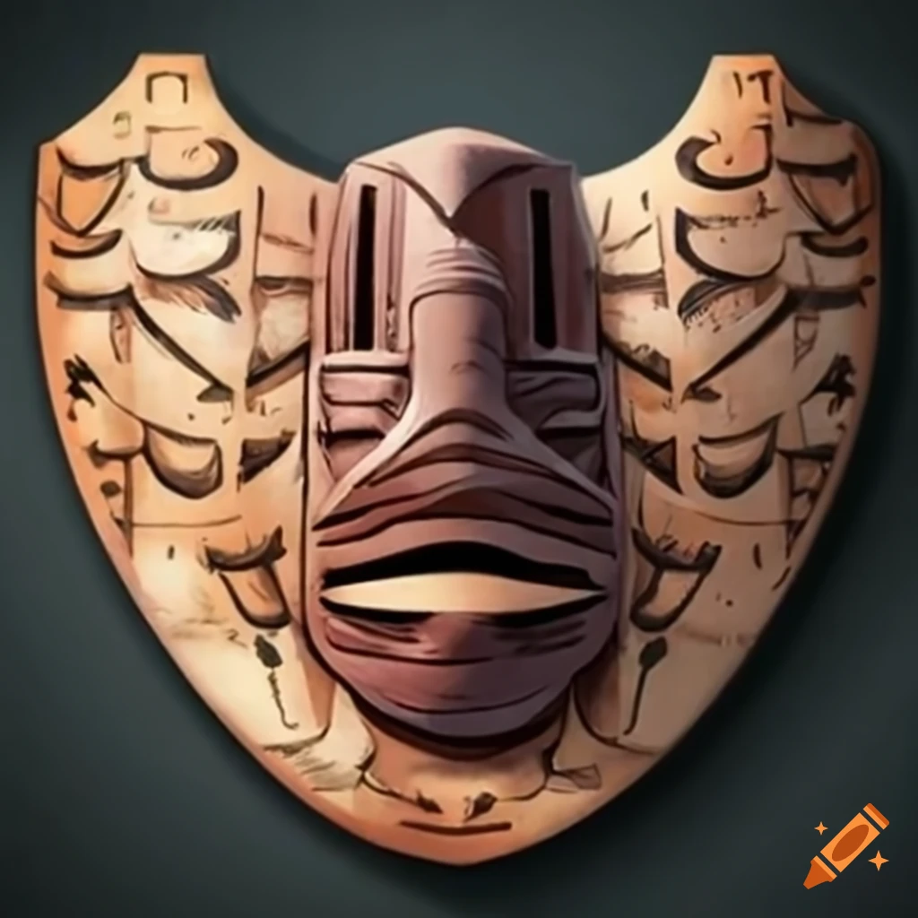 High fantasy shield made of seashell with moai face engraving on Craiyon