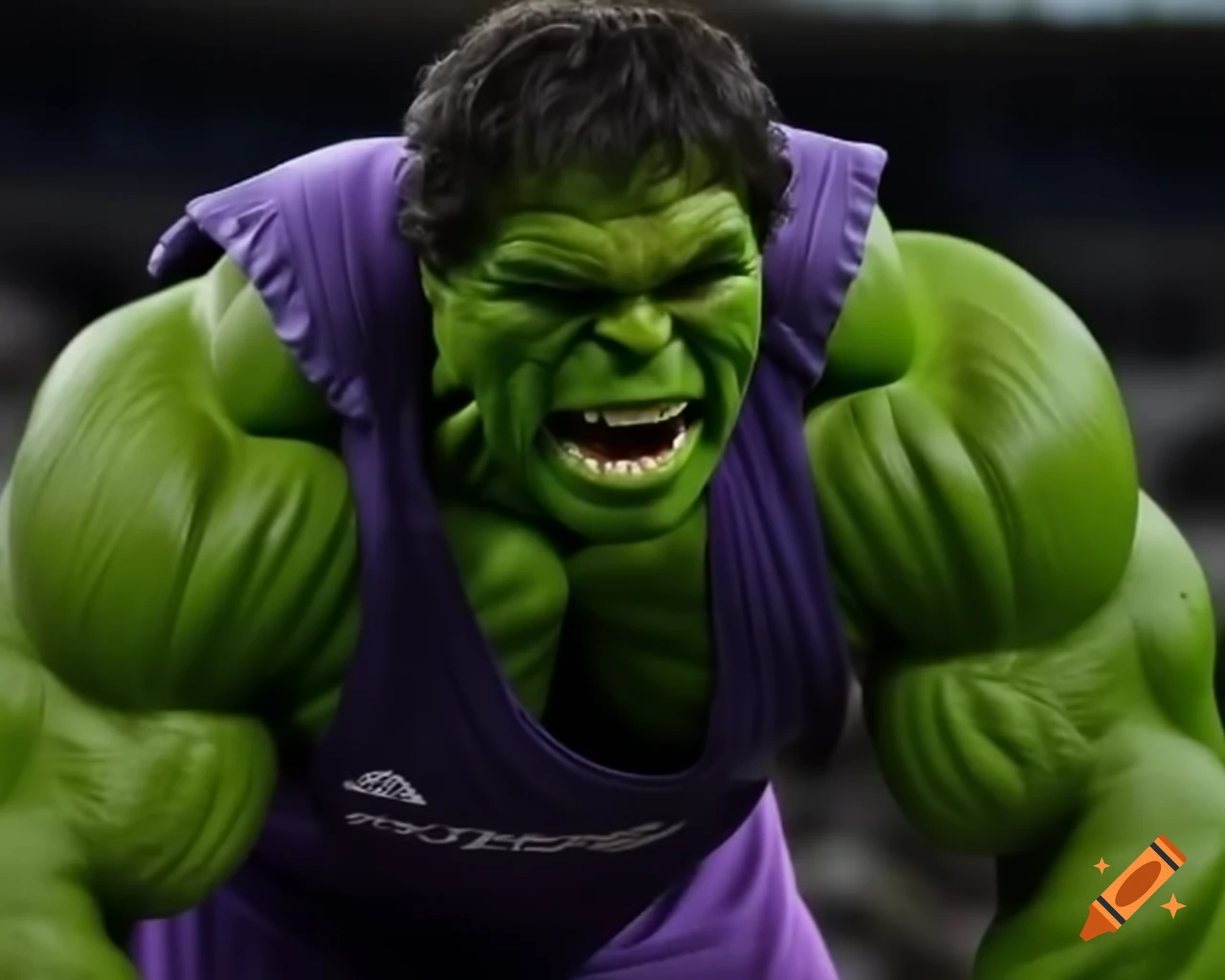 Character resembling hulk participating in olympic race on Craiyon
