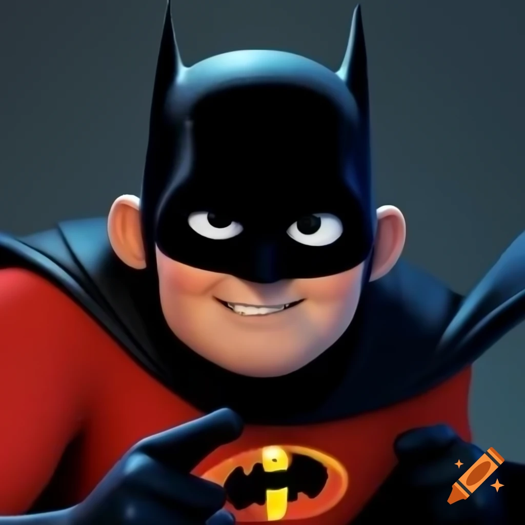 Batman illustrated in Pixar's The Incredibles art style on Craiyon