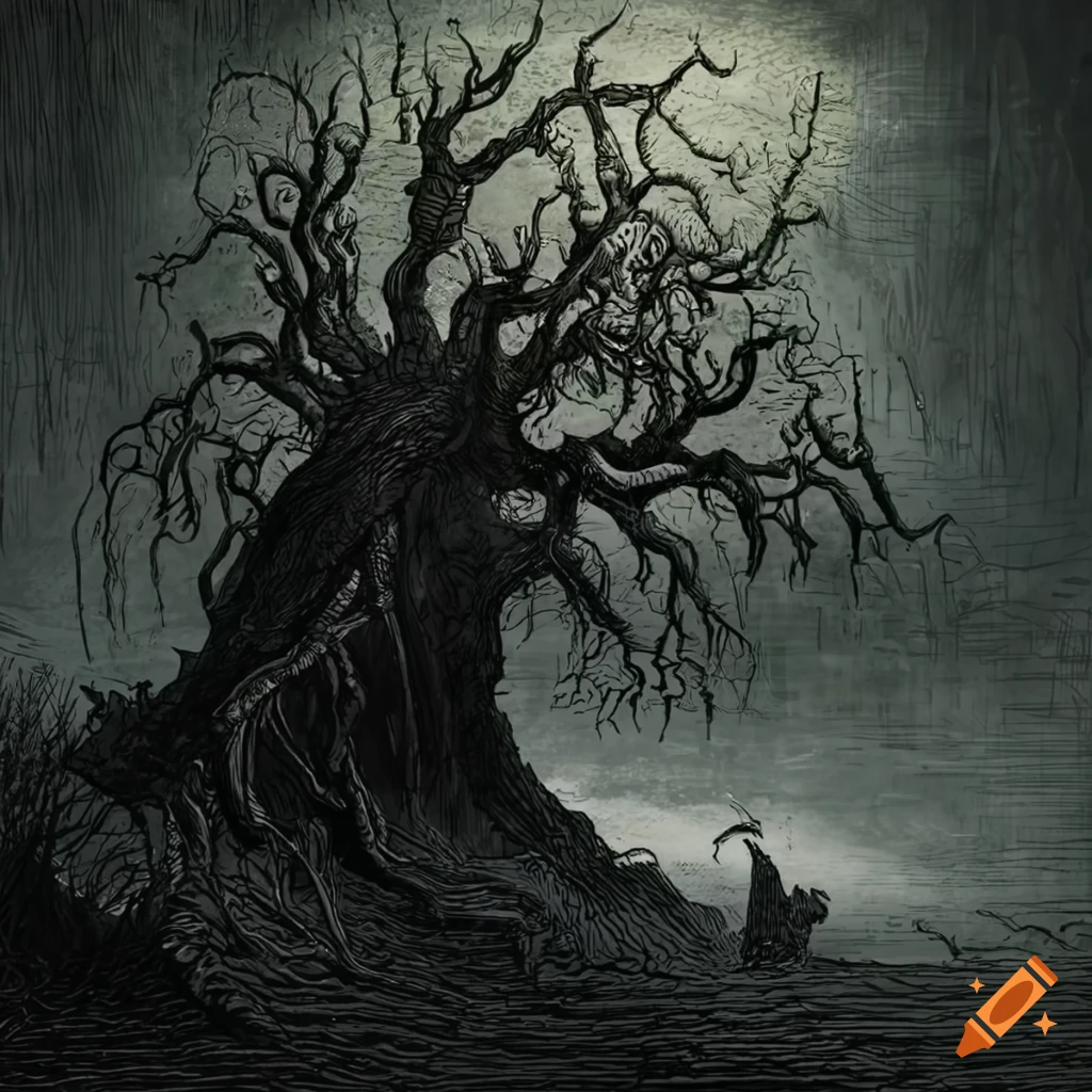 Elden ring elder tree destroyed in chaos dark fantasy style by gustave ...