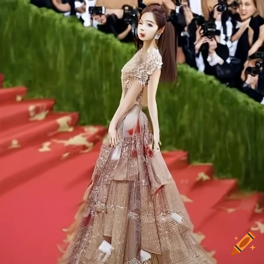Twice tzuyu in met gala inspired fallen leaves design on Craiyon