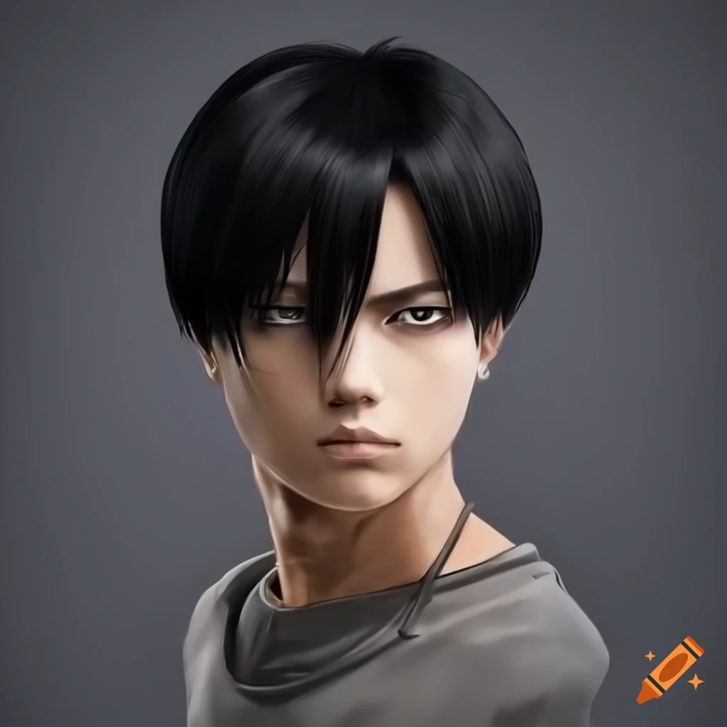 Photorealistic Mexican Levi Ackerman undercut hairstyle with long black ...