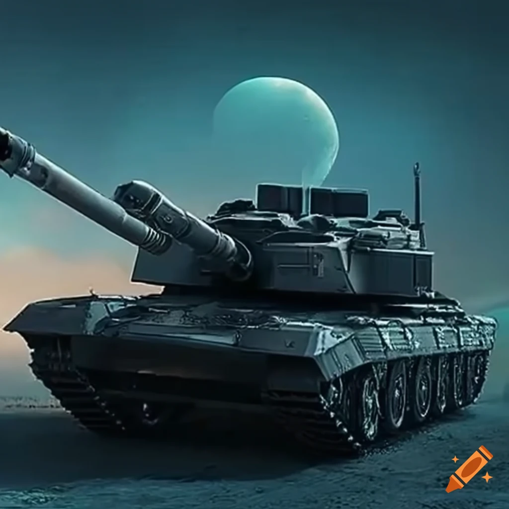 Powerful tank with 3 cannons on a mountain on Craiyon