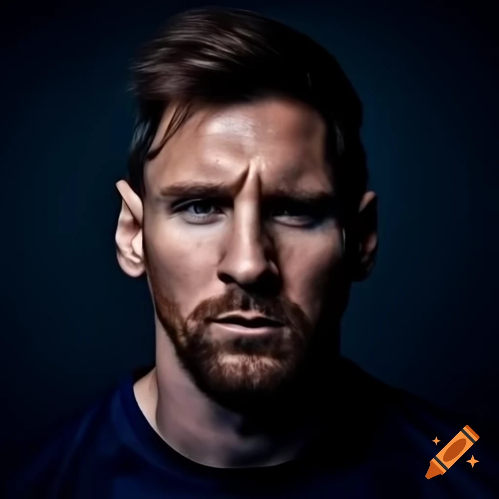 Lionel Messi with detailed hair and suspenseful expression in moody ...