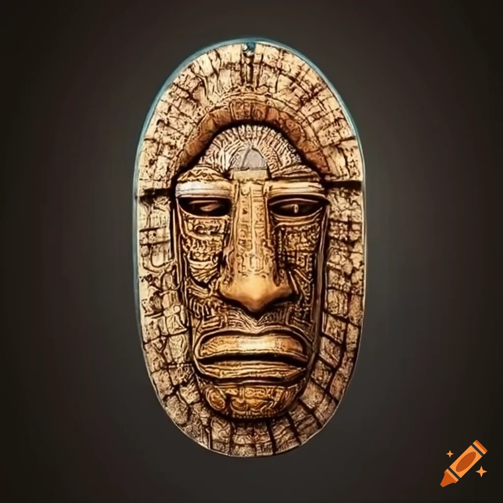 High fantasy tower shield with seashells and moai face for combat on ...