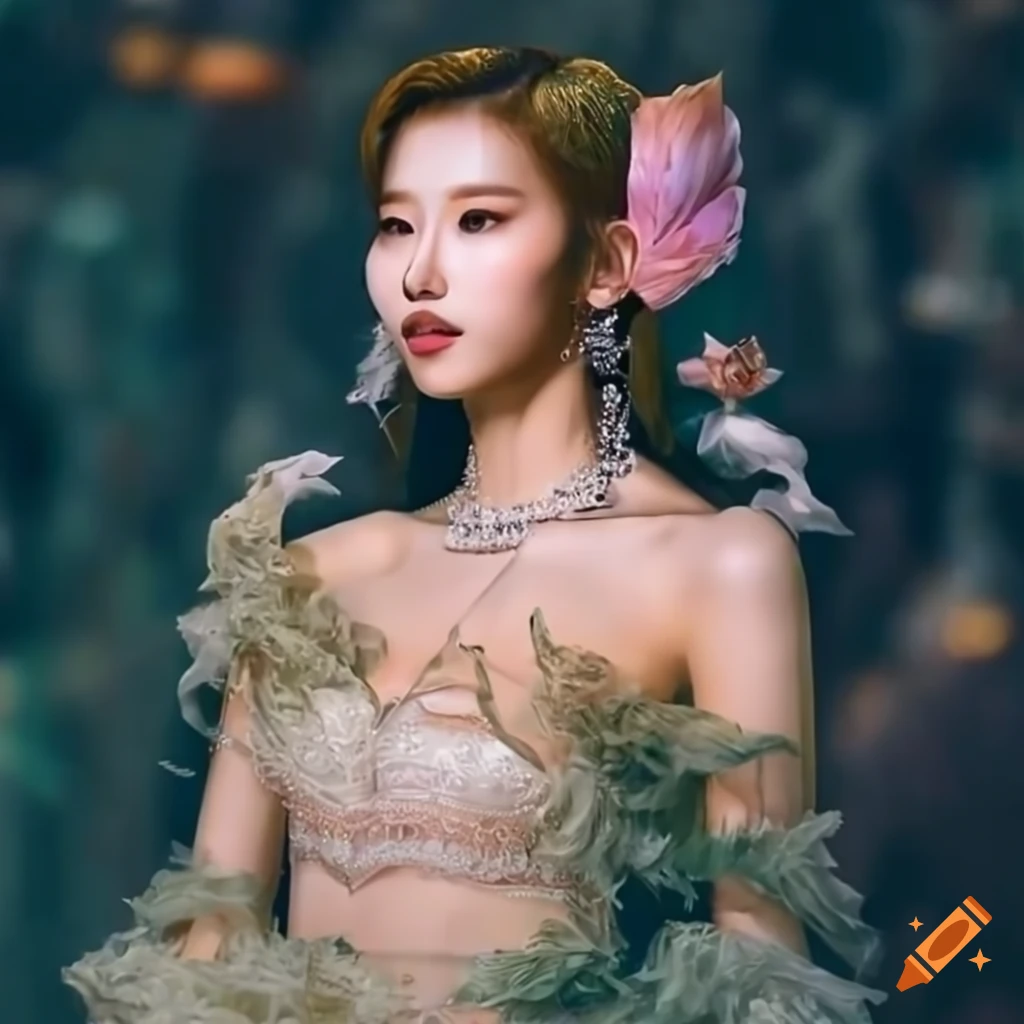 TWICE Sana in Forest Enchantment outfit inspired by MET GALA on Craiyon