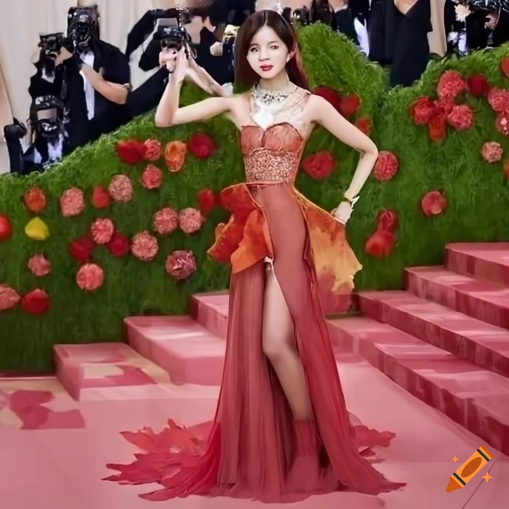 Twice tzuyu in met gala inspired fallen leaves design on Craiyon
