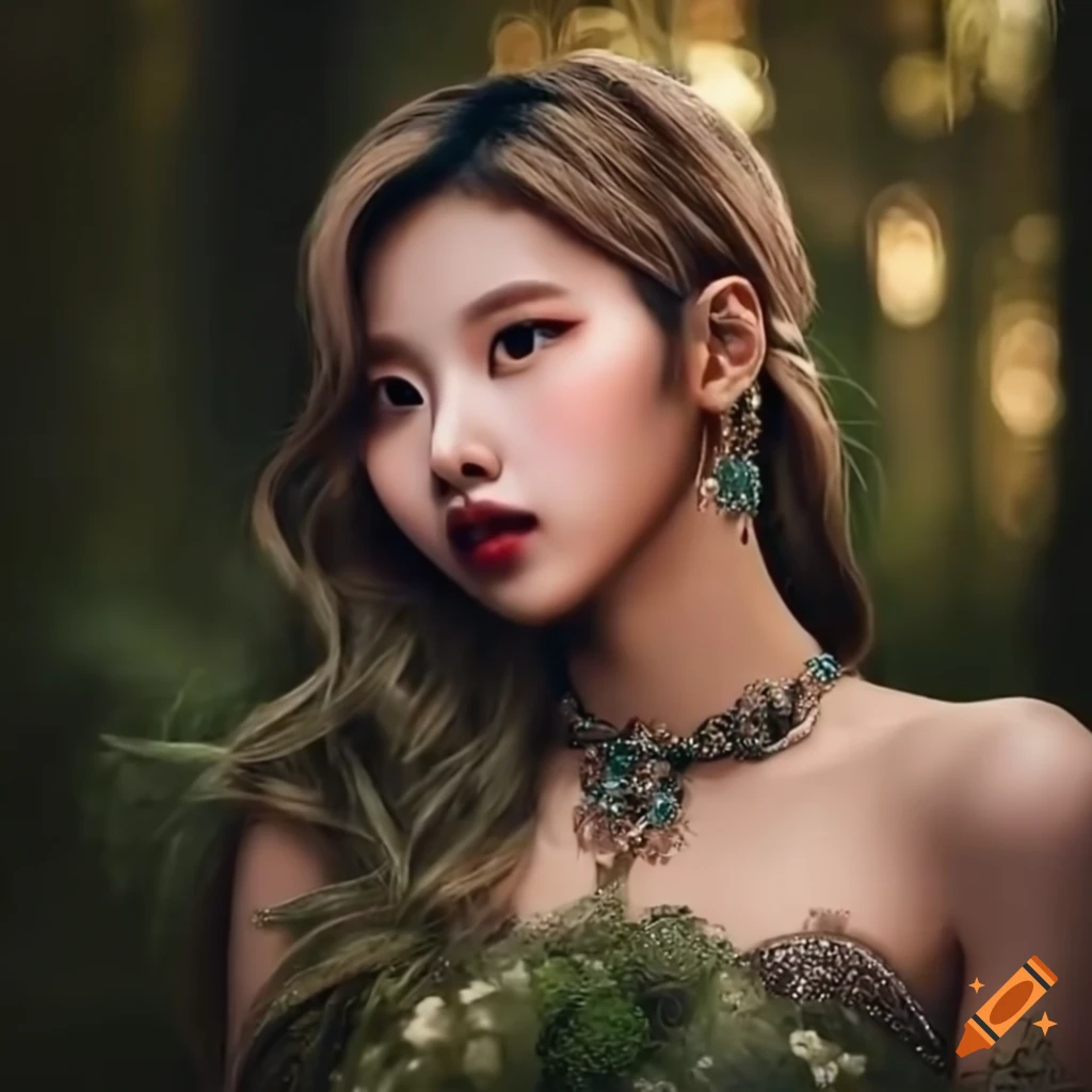 TWICE Sana in Forest Enchantment outfit inspired by MET GALA on Craiyon