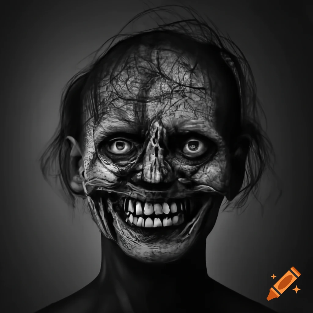 Mysterious high contrast triptych face portrait in black and white on ...