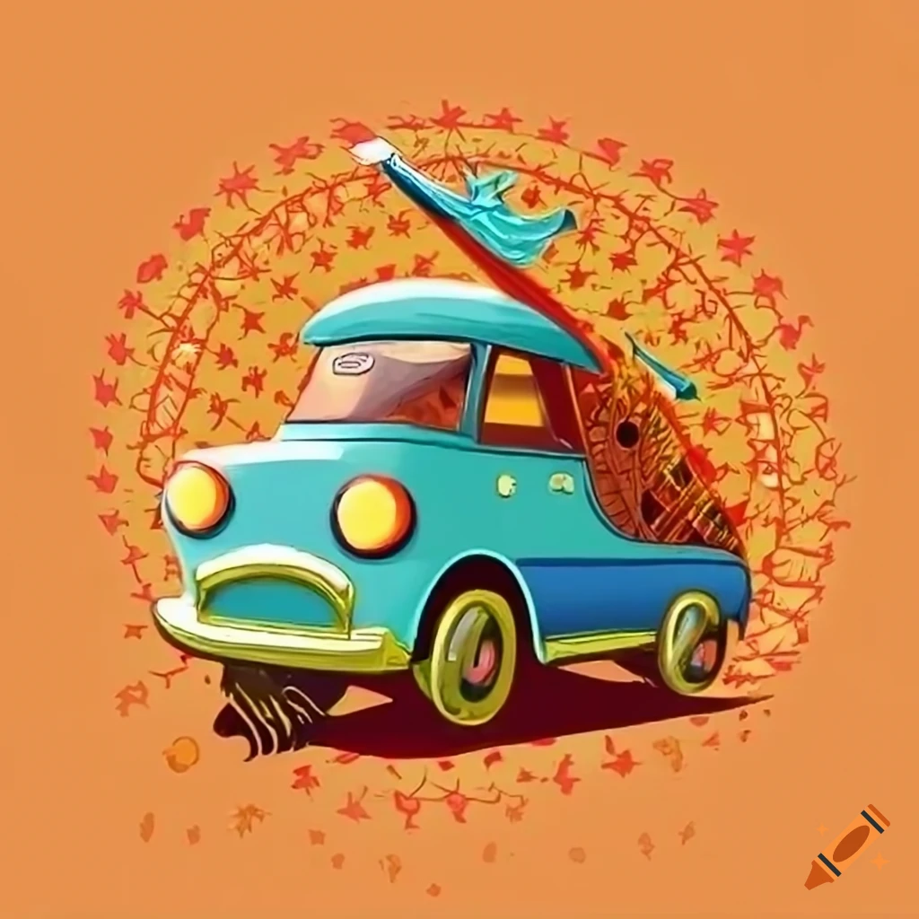 Whimsical vehicle with a witch in a magical scene on Craiyon