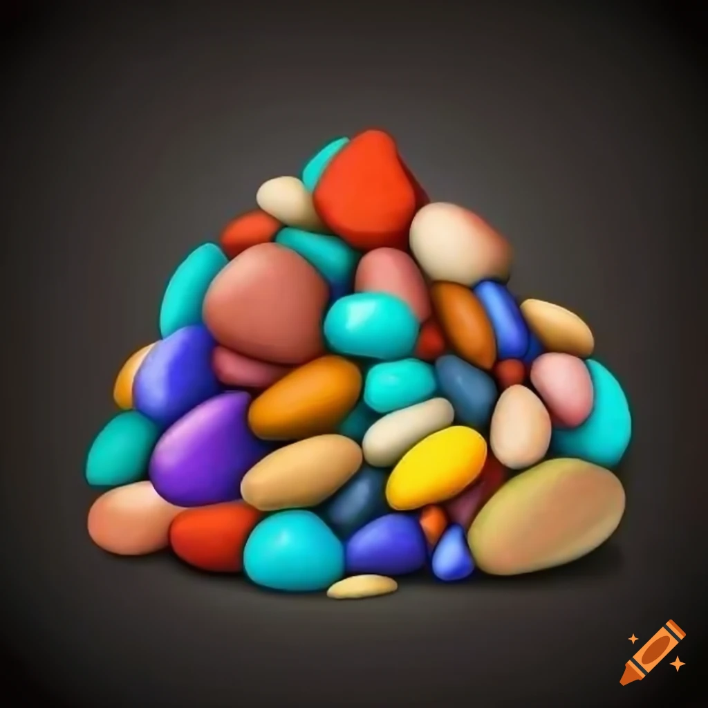 Colored smooth pebbles in a stylized video game art style on Craiyon