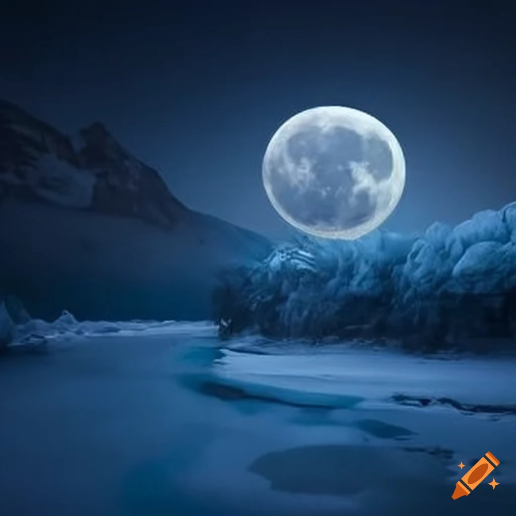Ice-covered world under brilliant moonlight on Craiyon