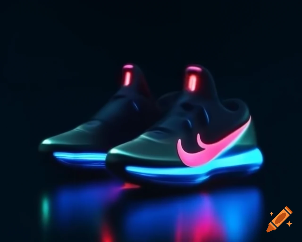 Futuristic neon Nike shoes with luminous details and dynamic lighting ...