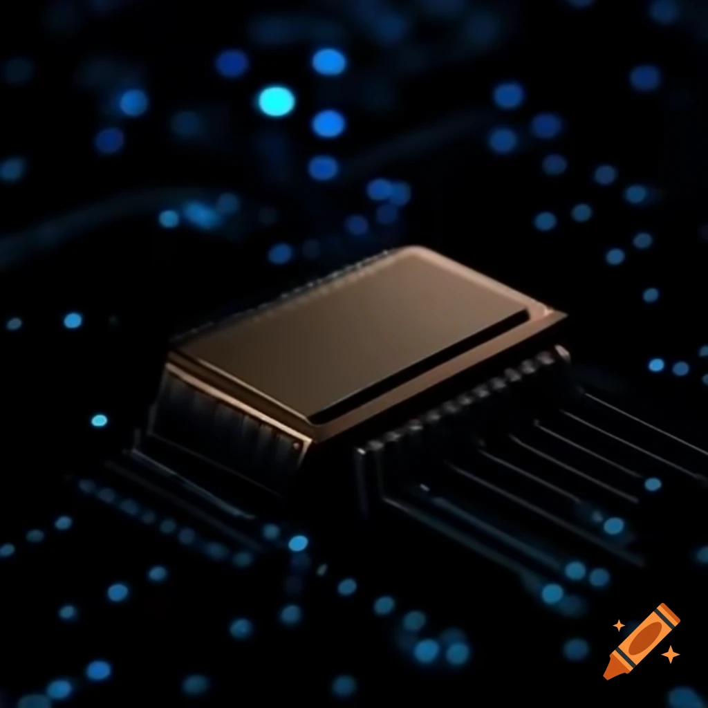 Close-up of bronze metallic integrated circuit case with effect ...