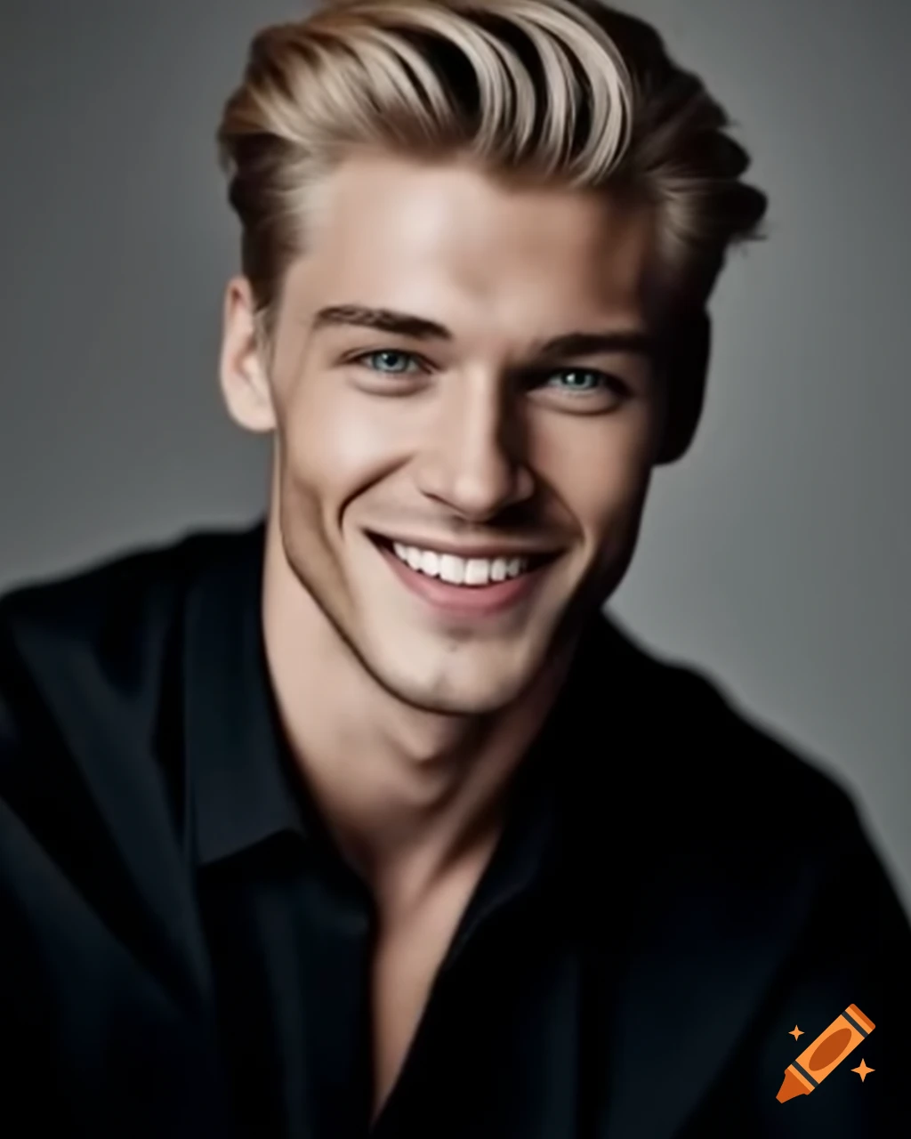 Realistic portrait of handsome Polish man with blonde hair in black ...