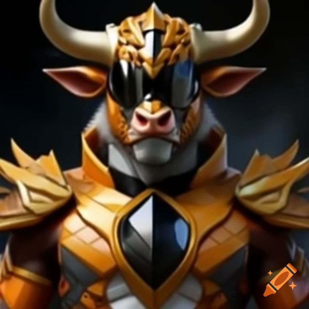 Amber colored fantasy minotaur power ranger with black visor, full body ...