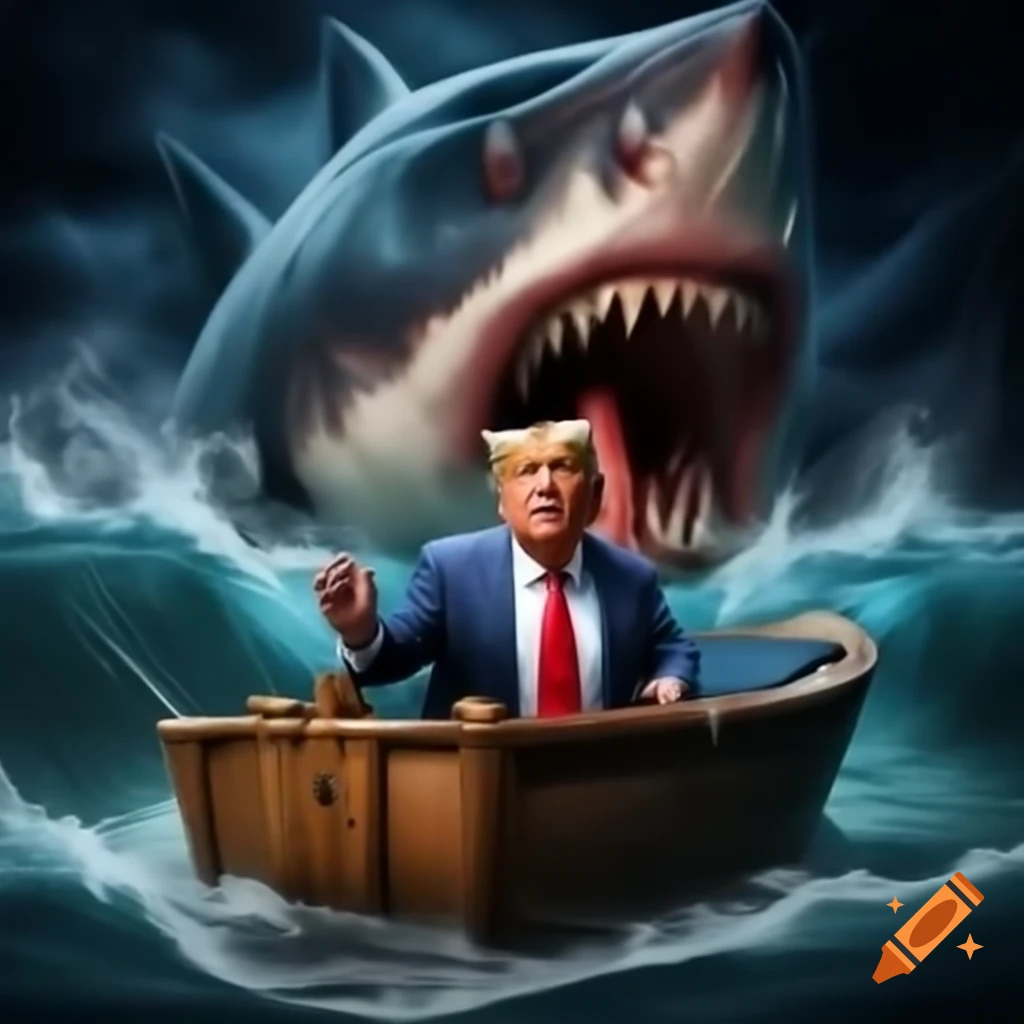 Satirical depiction of trump as frightened chicken in boat during ...