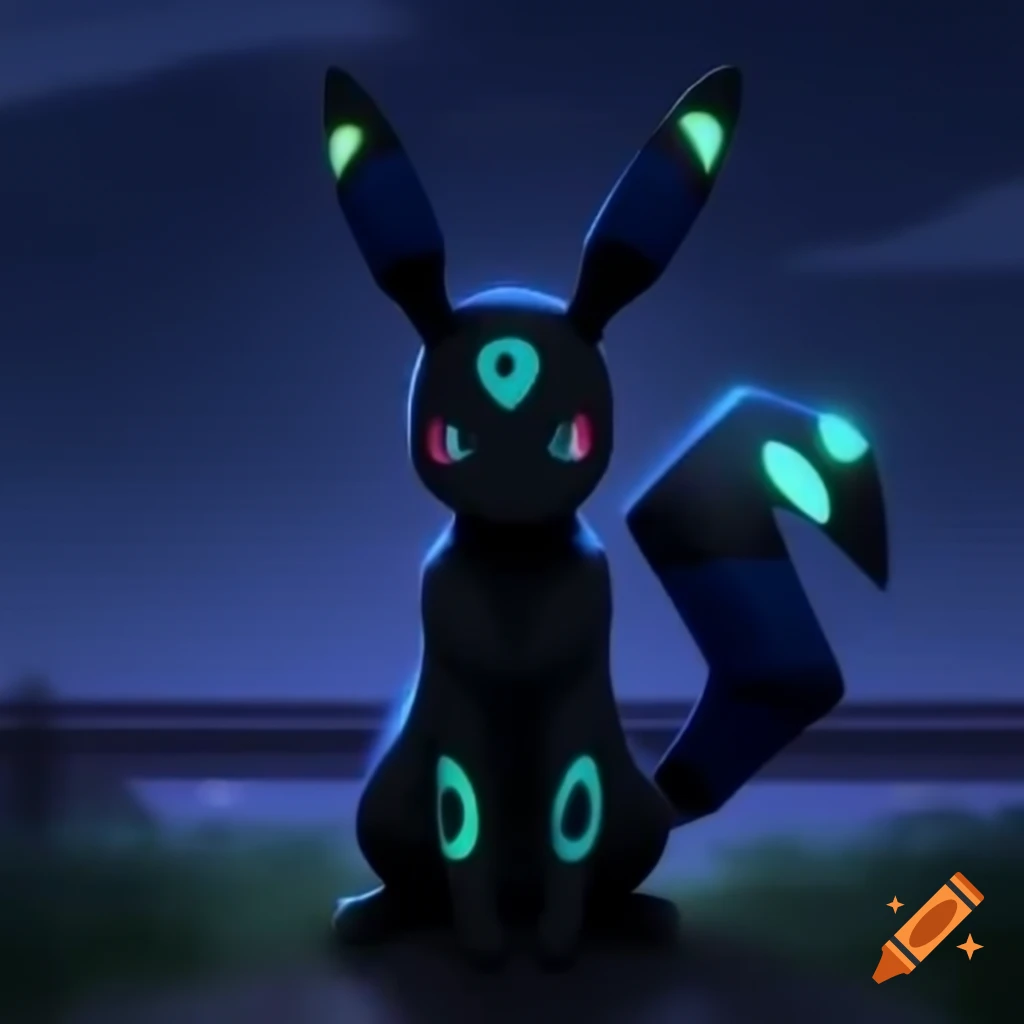 Umbreon with glowing rings sitting in moonlight, gazing at stars on Craiyon