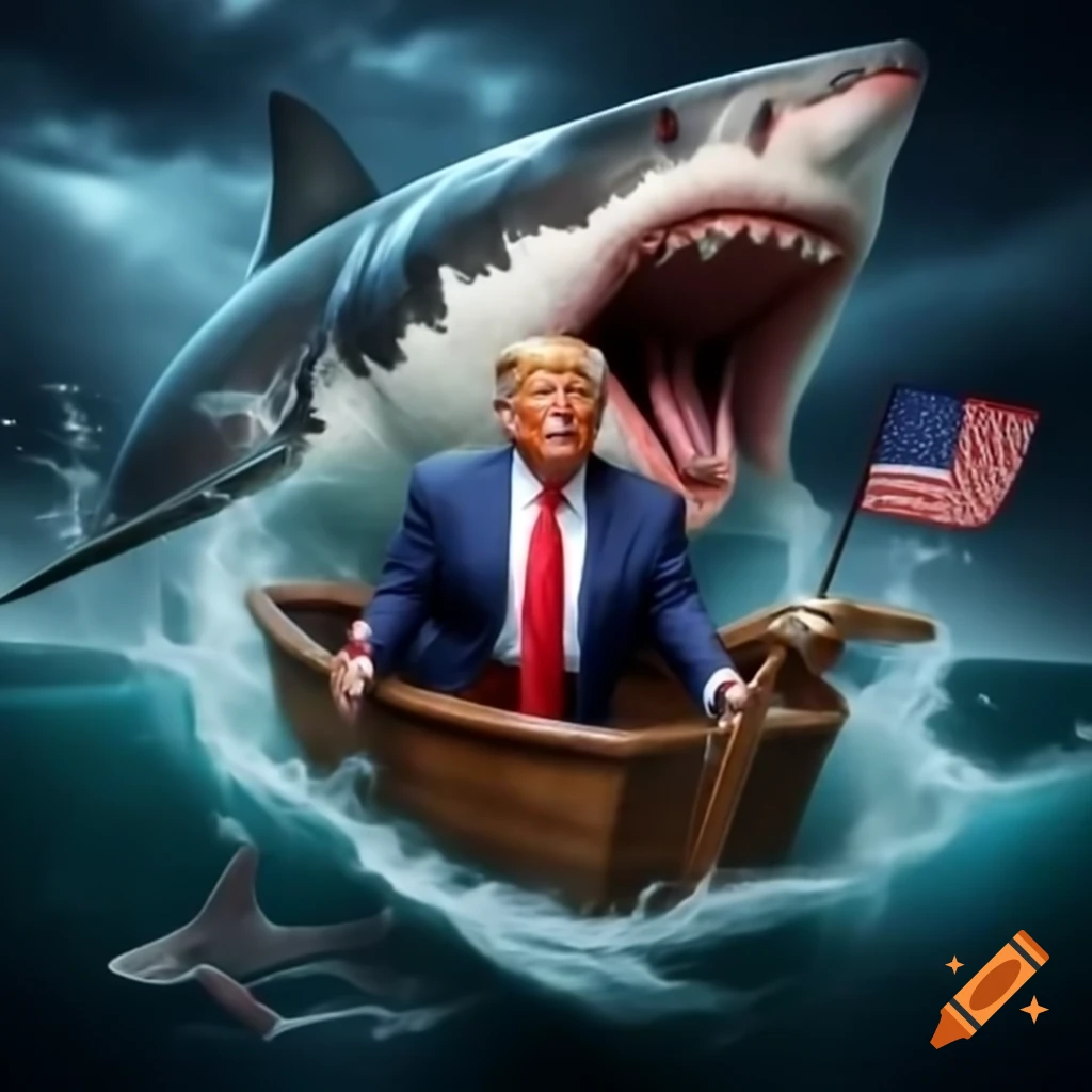 Satirical depiction of trump as frightened chicken in boat during ...