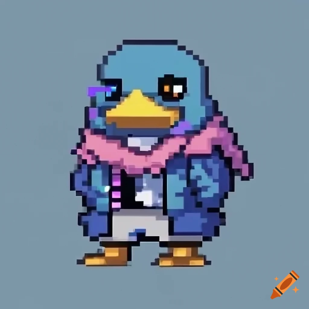 Prinny from Disgaea in Sans's outfit in sprite art style on Craiyon