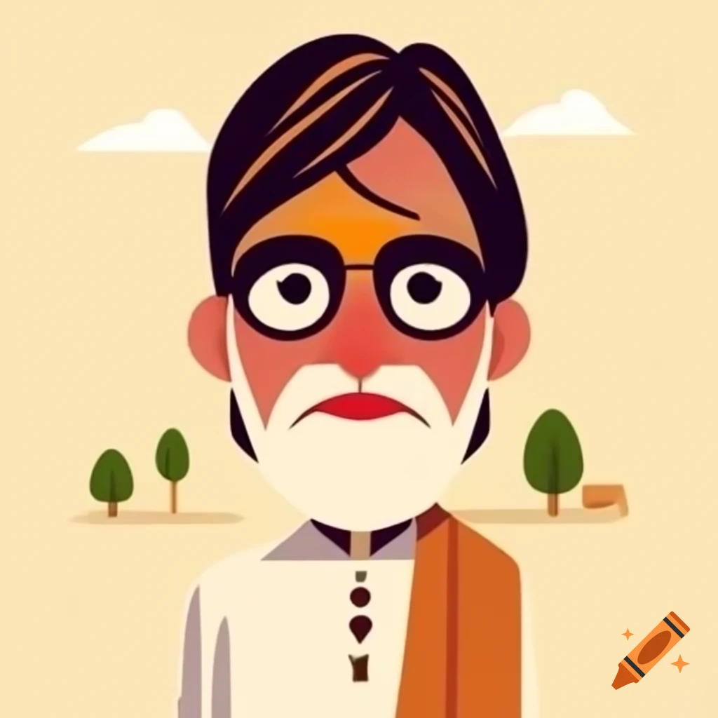 Cartoon-style character of Amitabh Bachchan in traditional Indian ...