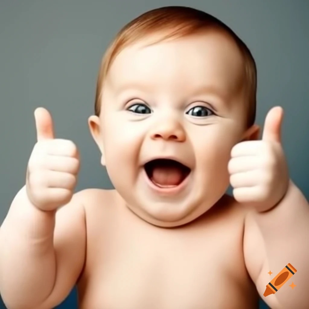 Happy baby giving two thumbs up on Craiyon