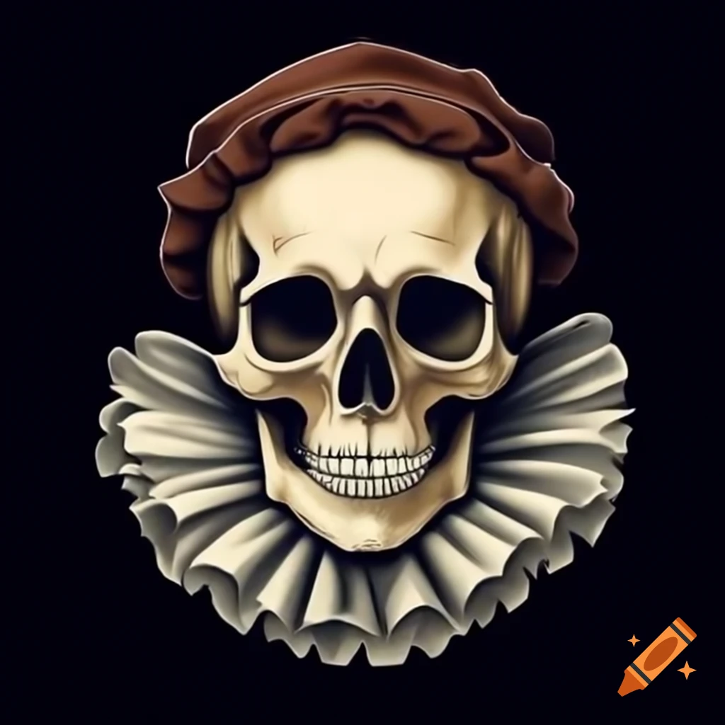 Renaissance style portrait of a skull with ruff collar, oil painting on ...