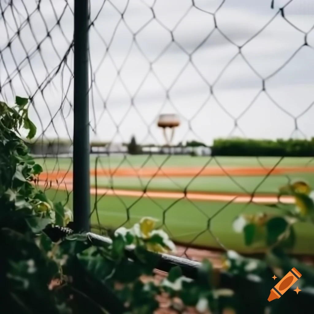 Baseball field with water tower and ivy-covered outfield fence on Craiyon