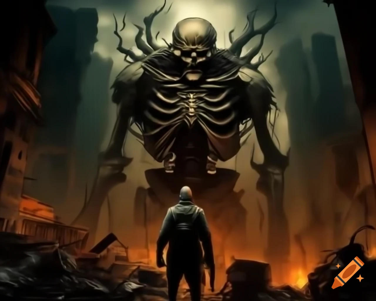 Post apocalyptic city on sinister skull, dark fantasy illustration on ...