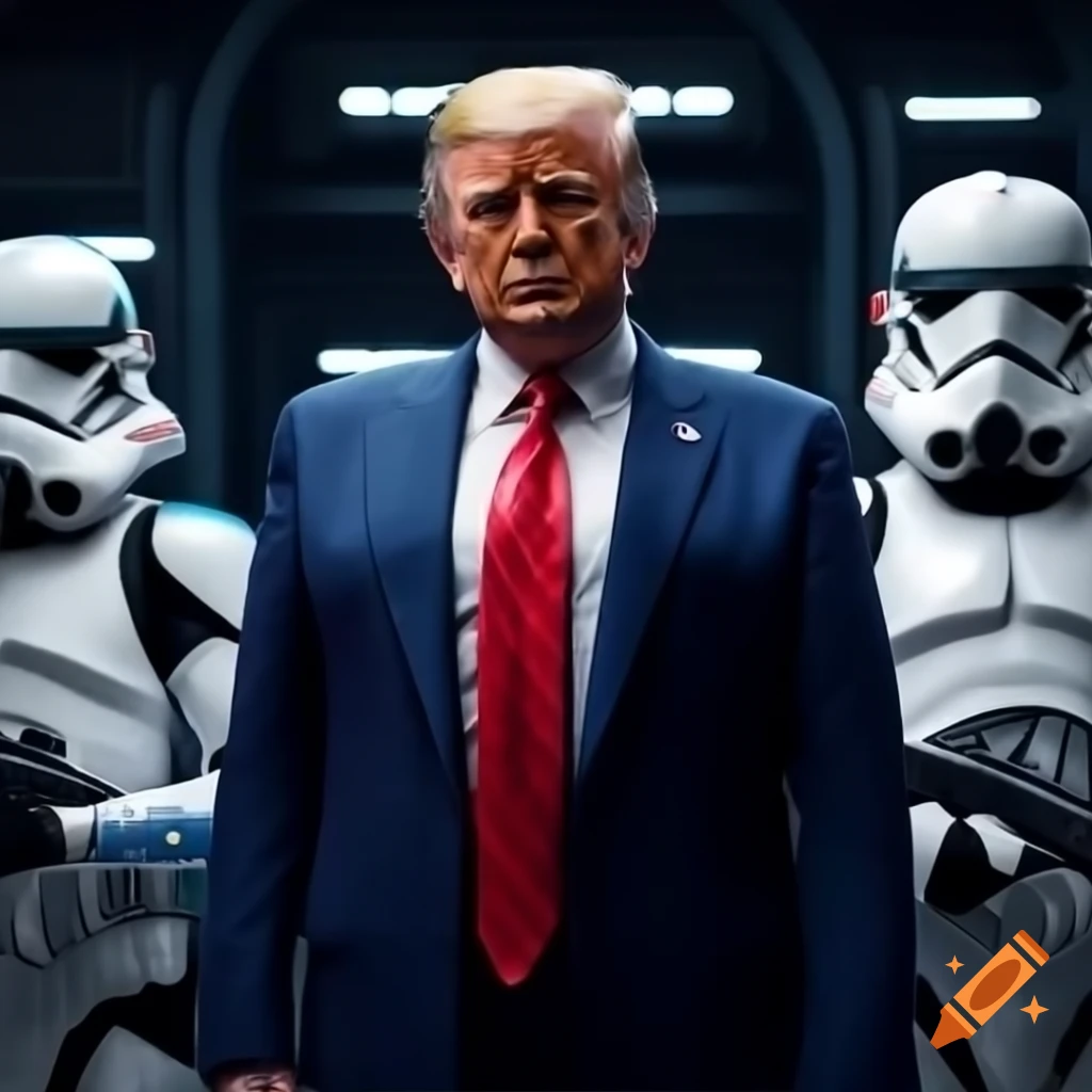 Realistic portrayal of Donald Trump as a Sith Lord with stormtroopers ...