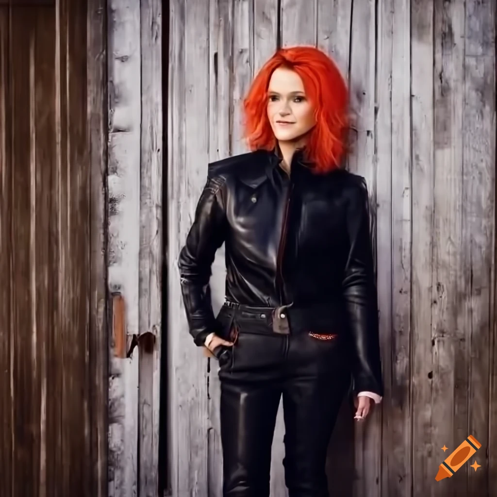 Punk rocker with red mohawk hairstyle and black leather outfit on Craiyon