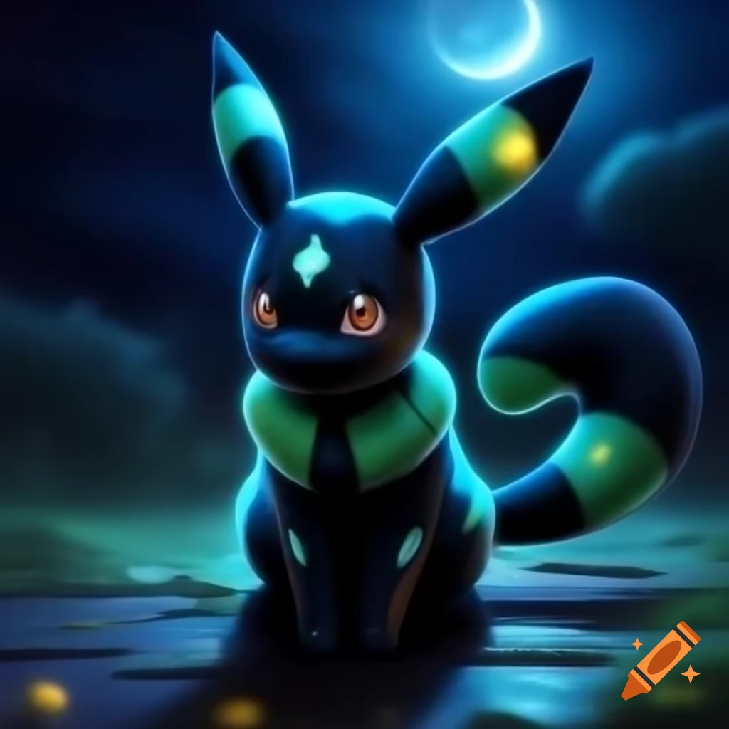 Umbreon with glowing rings sitting in moonlight, gazing at stars on Craiyon