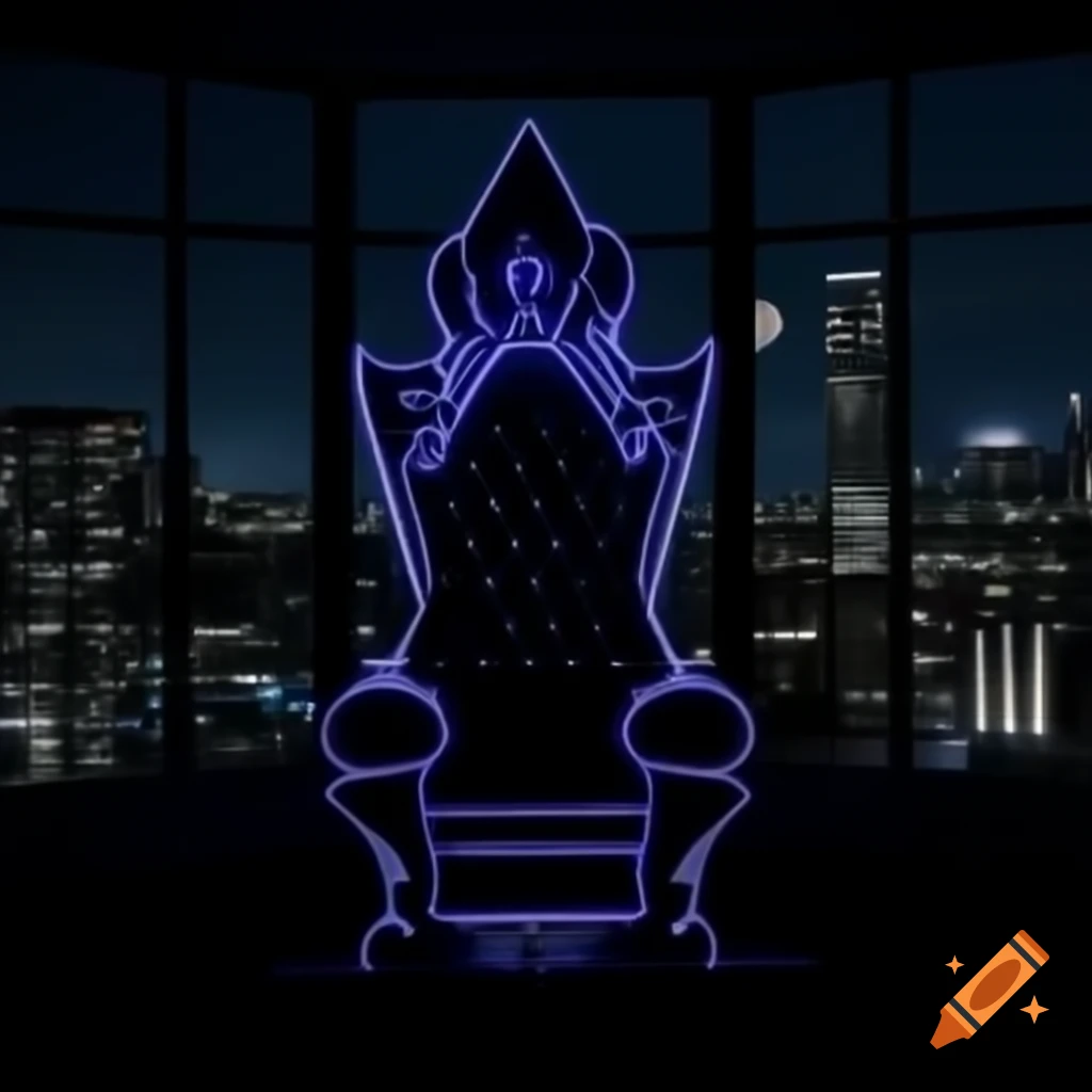 High detailed royal throne facing night skyline with shooting stars and ...