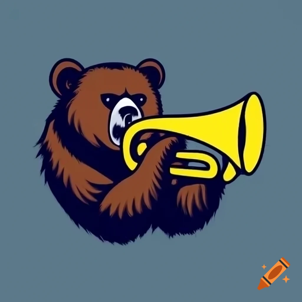 A digital painting of a crocodile carrying a large brass horn instrument on its back in a jungle ...