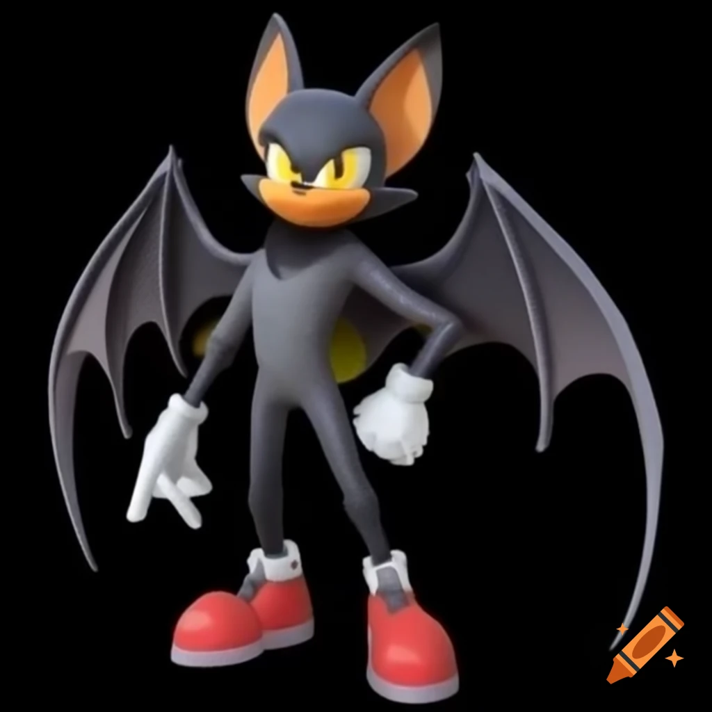 Black bat with yellow and orange eyes in SEGA fantasy style, wearing ...