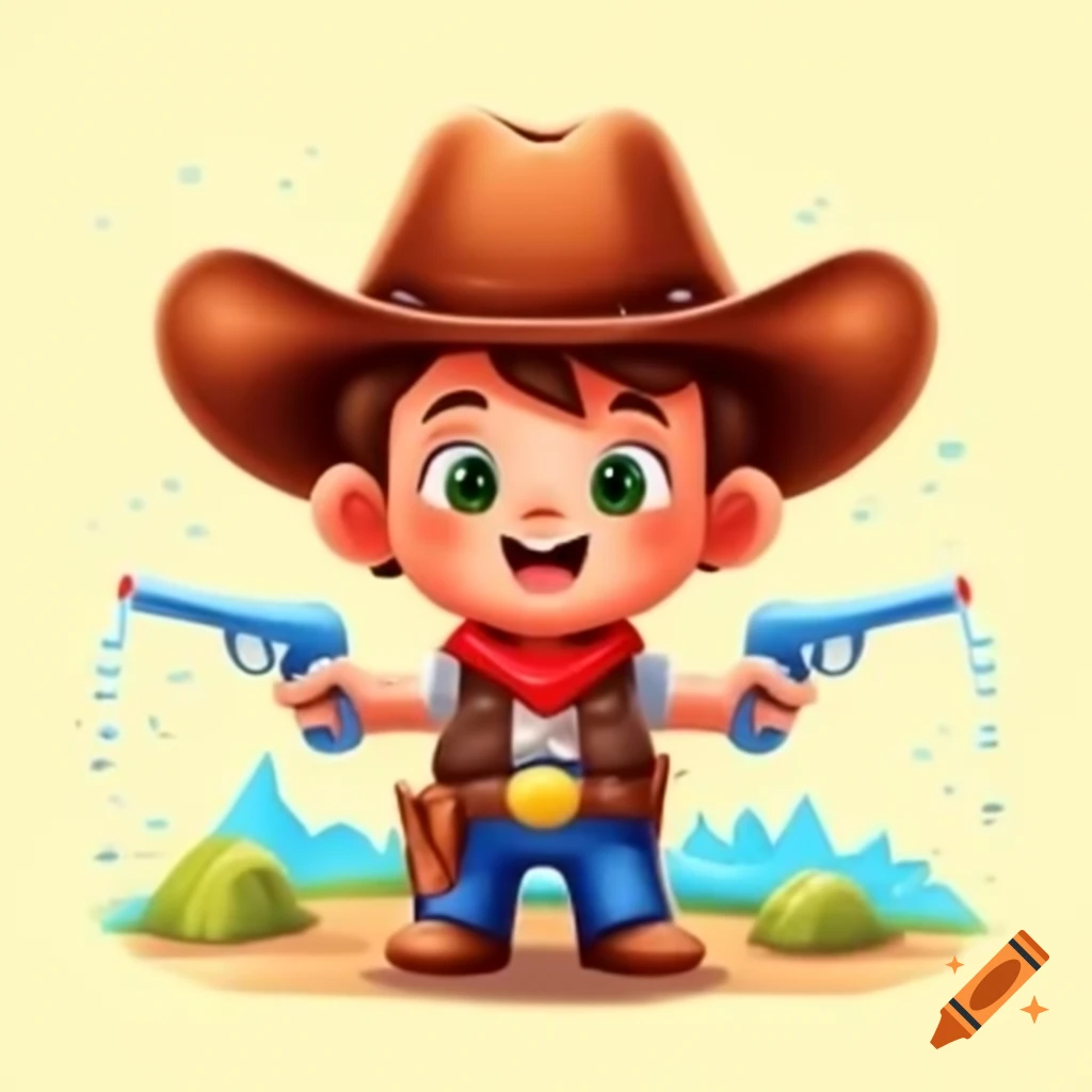 Cowboy kid playing with water pistol on Craiyon